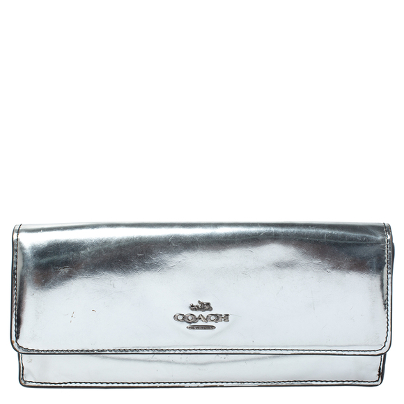 Coach | Bags | Coach Metallic Silver Patent Leather Continental Wallet ...